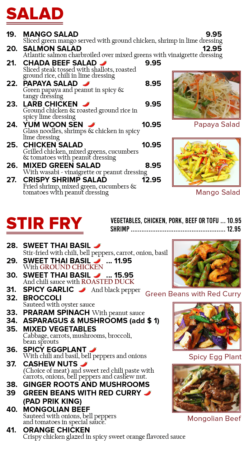 Chada Thai Cuisine - Menu